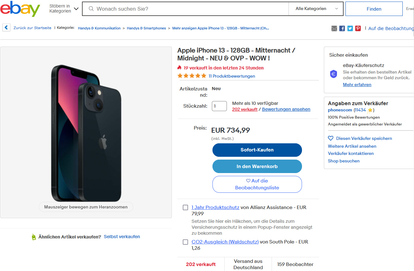 Top-Deal: Apple iPhone 13 zum günstigen Bestpreis von 735 Euro auf eBay ...