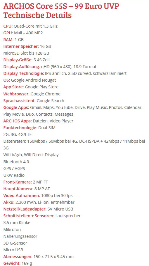 Archos Core 55S, Core 57S und Core 60S 18:9-Smartphones zum MWC 2018 ...