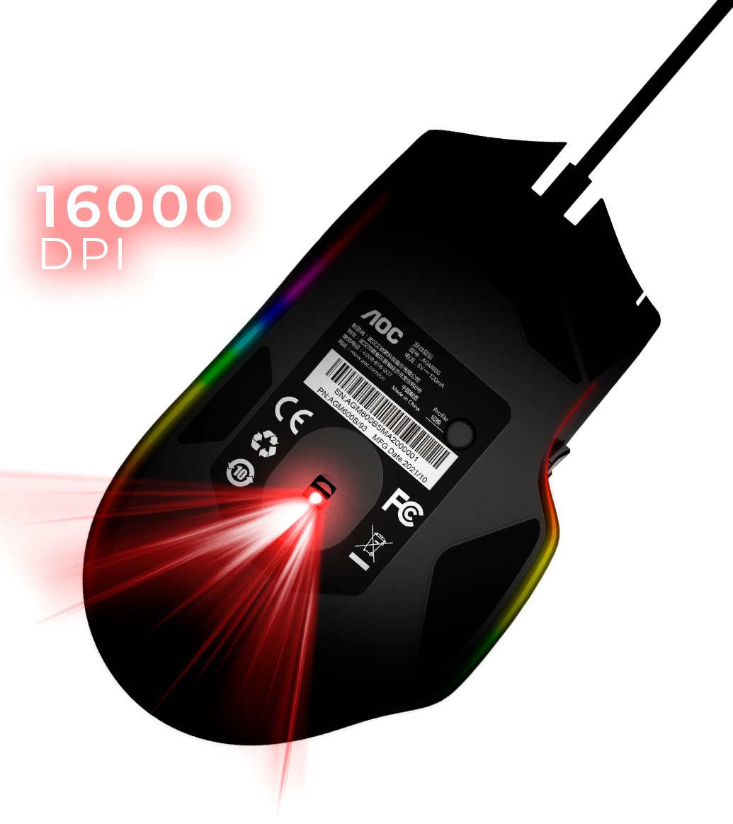 AOC Agon AGM600: Schnelle Gaming-Maus mit 16000 dpi, Kailh-Schaltern und Nvidia Reflex ...