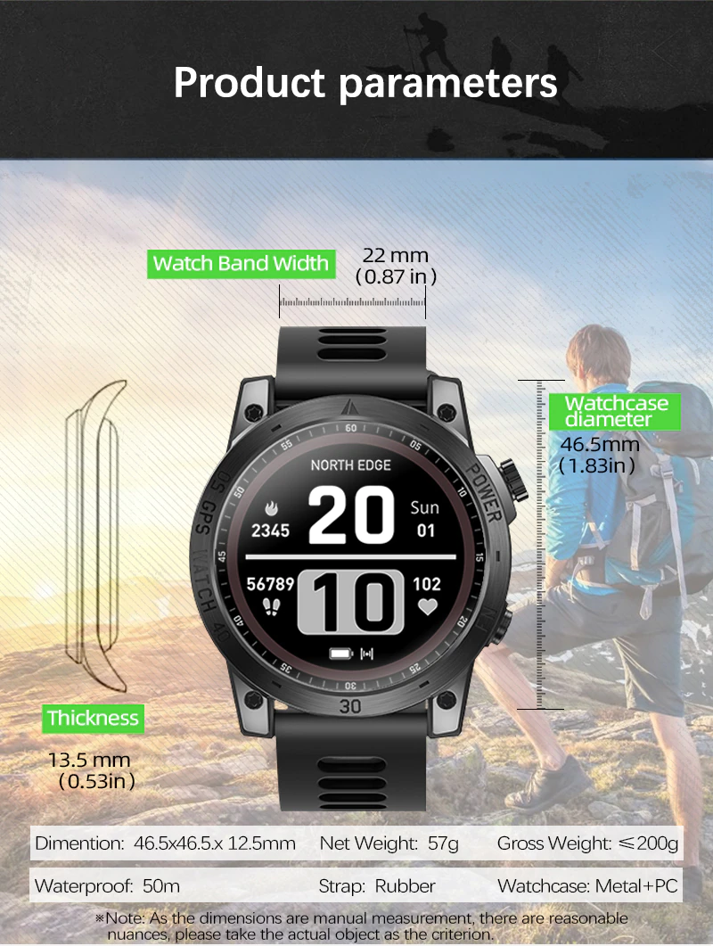 Wasserdichte Smartwatch North Edge Cross Fit 3 mit GPS, AMOLED ...