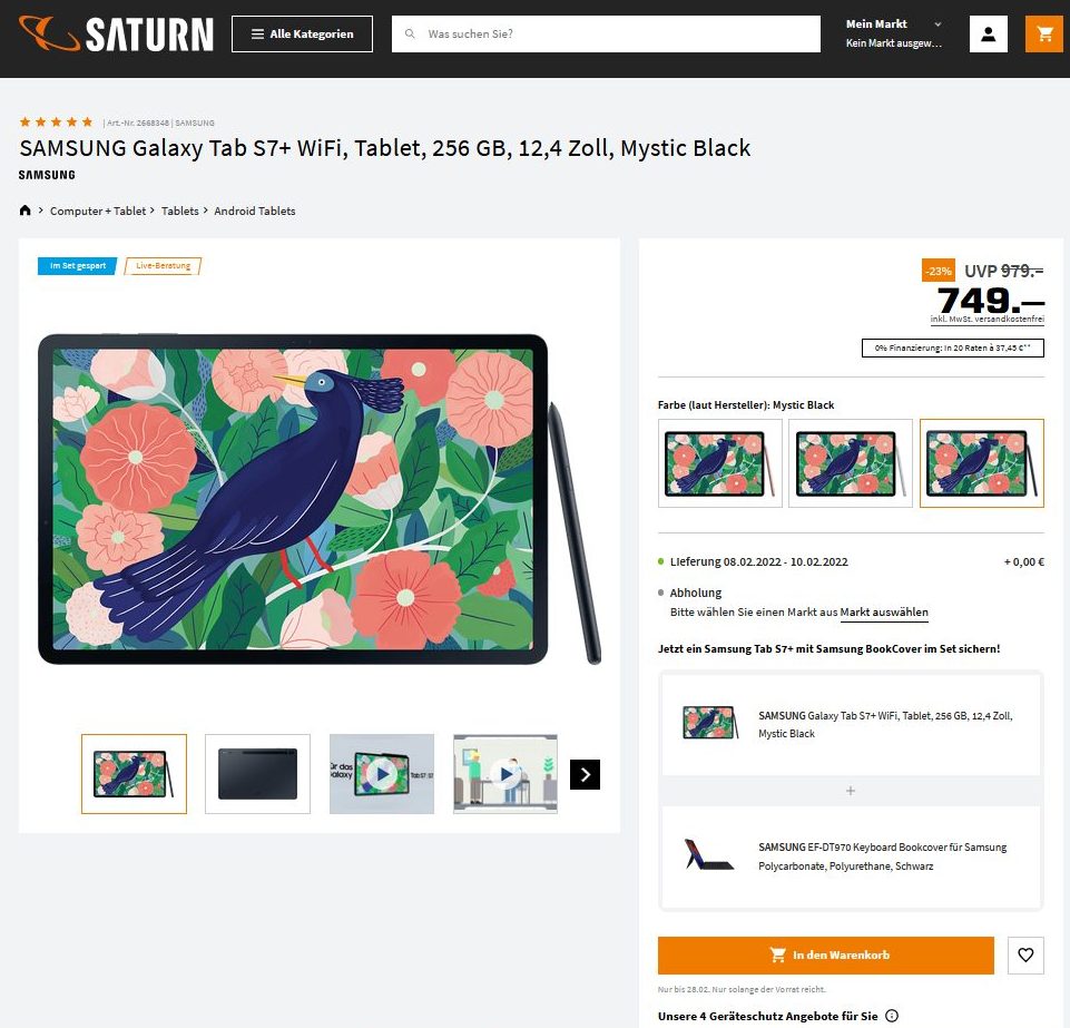 Deal: Samsung Galaxy Tab S7+ 256 GB zum Top-Preis von 749 Euro bei Media Markt und Saturn ...