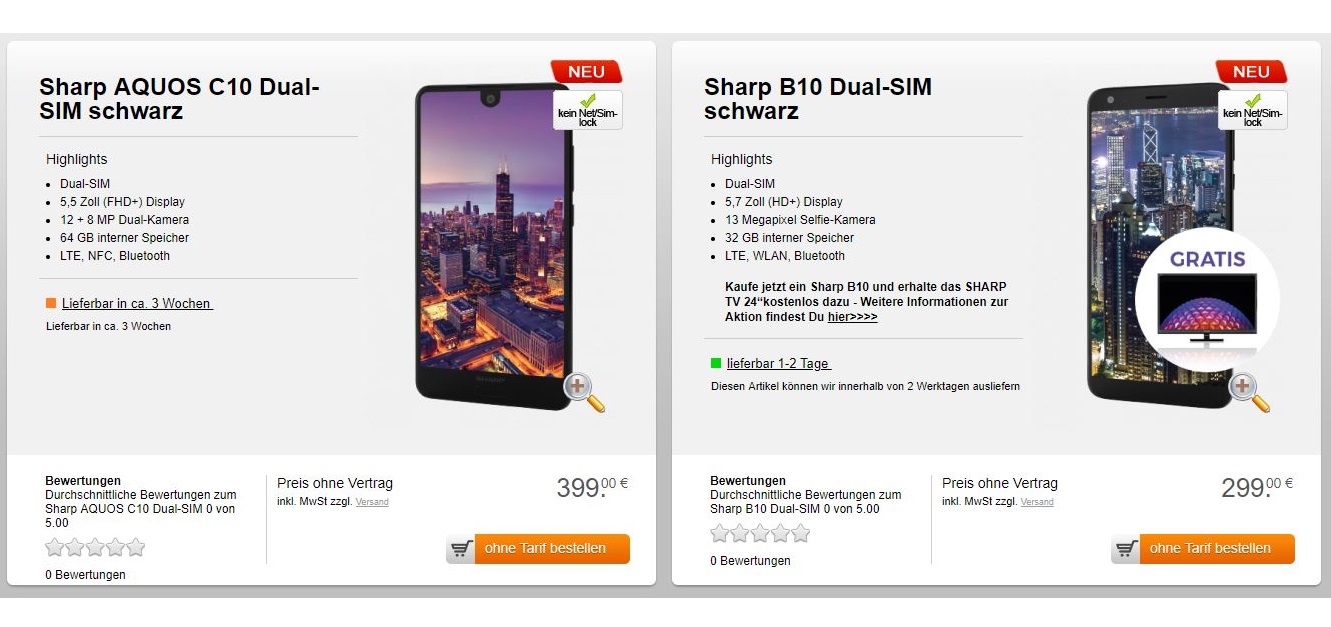 TV gratis dazu: Sharp Aquos C10 & B10 bereits in Deutschland bestellbar - Notebookcheck.com News