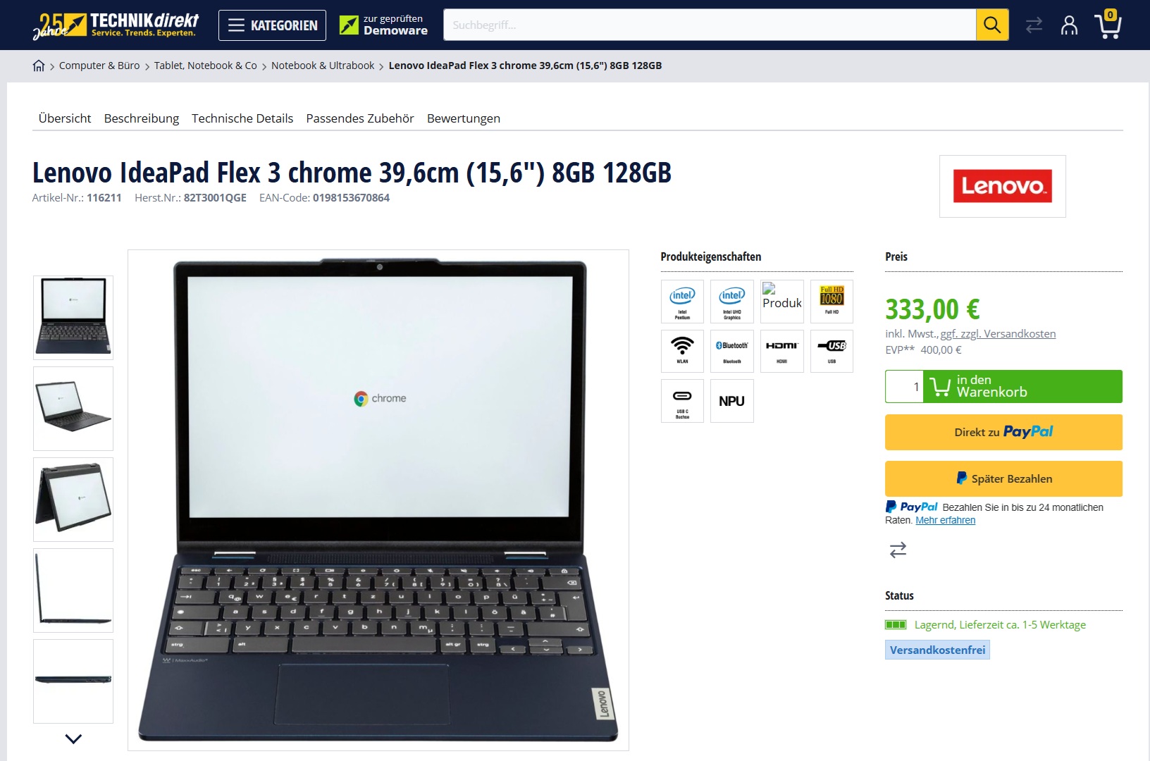 2-in-1-Chromebook mit Intel Prozessor und 8 GB RAM im Angebot für 333 ...