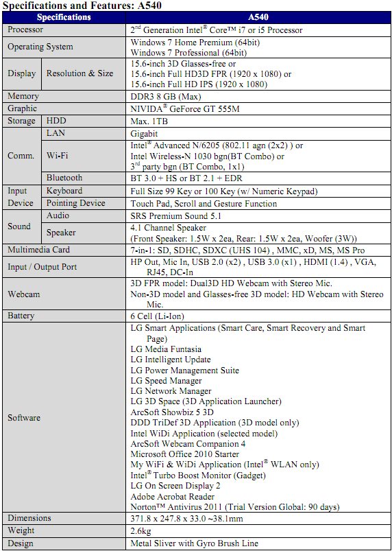 LG: Neue Notebooks P535 und A540 mit 3D-Display - Notebookcheck.com News