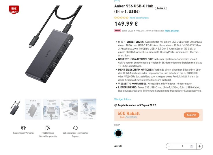 Neuer Anker 556 8-in-1 USB-C-Hub mit USB4, 85 W PD und bis zu 8K via HDMI um 50 Euro reduziert ...