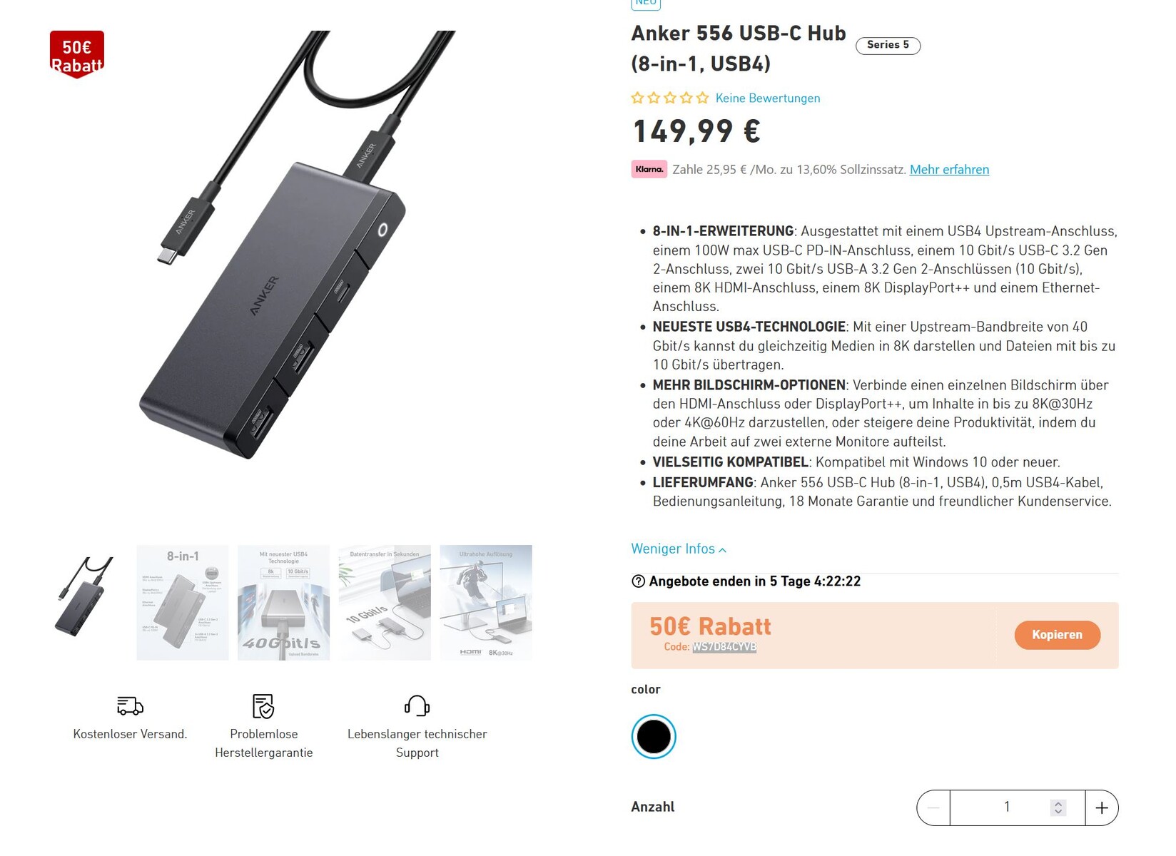 Neuer Anker 556 8-in-1 USB-C-Hub mit USB4, 85 W PD und bis zu 8K via HDMI um 50 Euro reduziert ...