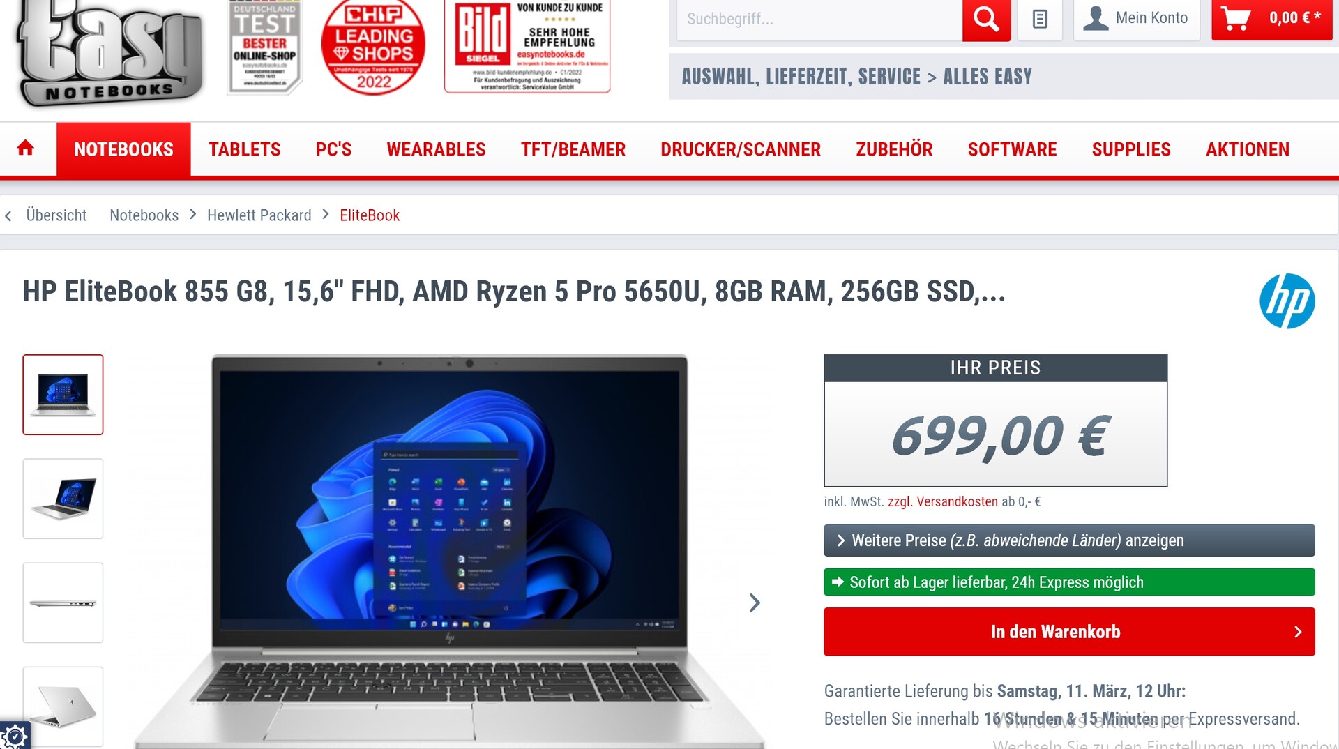 Deal: HP EliteBook 855 G8 Business-Notebook mit Ryzen 5 Pro, PointStick ...