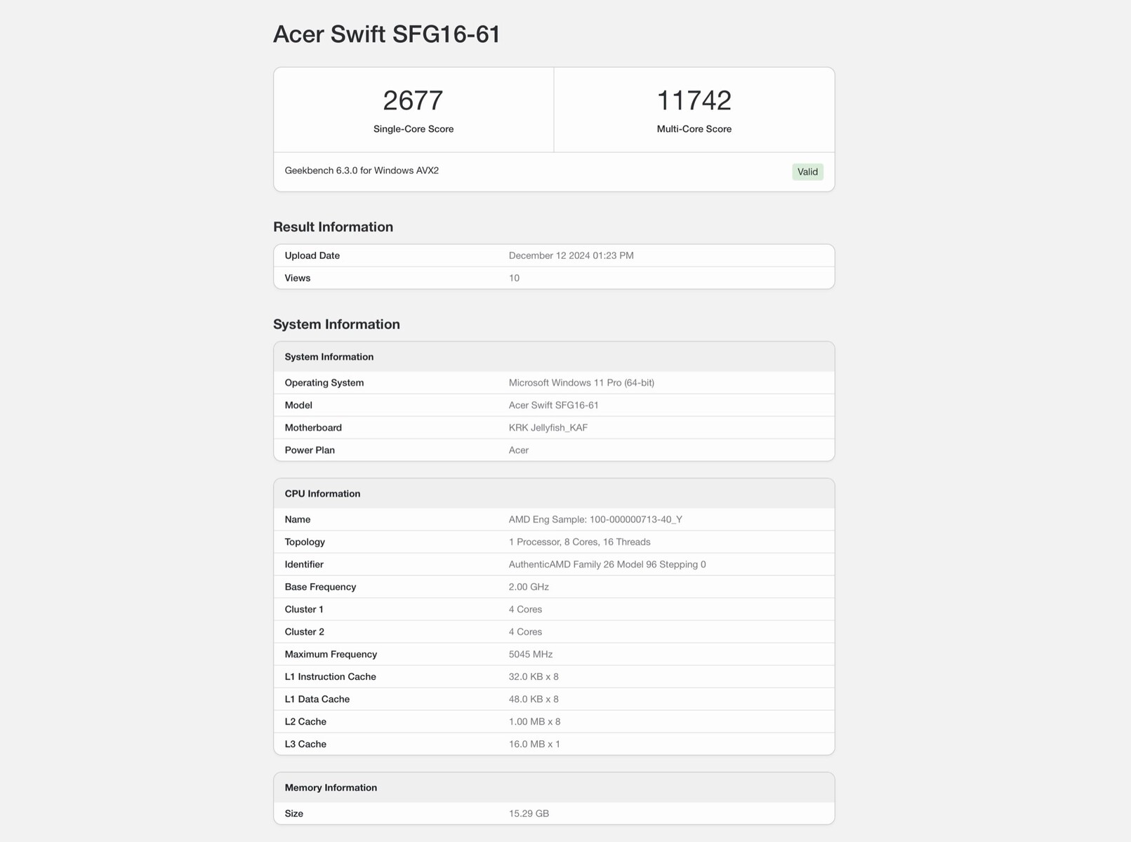 AMD Ryzen AI 7 350 leakt zusammen mit Acer Swift Go 16 auf Geekbench ...